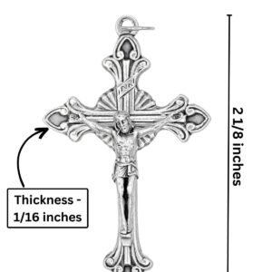 Bulk Pack of 5 - Large Flared Sunburst Fleur-De-Lis Crucifix Rosary Part - 2 1/8" Italian Silver Oxidized Finish Cross for Rosary Making Rosary Making Supplies, Made in Italy