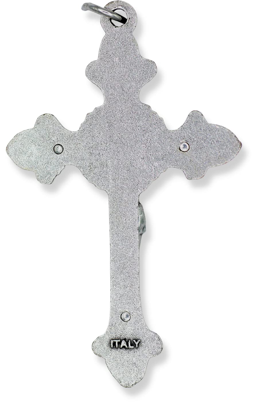 Bulk Pack of 5 - Large Flared Sunburst Fleur-De-Lis Crucifix Rosary Part - 2 1/8" Italian Silver Oxidized Finish Cross for Rosary Making Rosary Making Supplies, Made in Italy