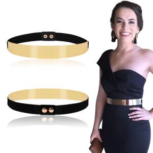 women elastic mirror metal waist belt metallic waistband,golden, one size