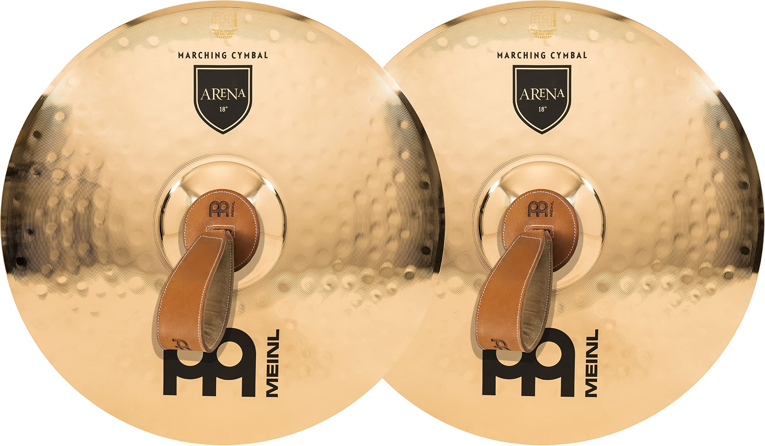 Meinl 18” Arena Marching Cymbal Pair with Straps - Professional Bronze Alloy Brilliant Finish - Made In Germany, 2-YEAR WARRANTY (MA-AR-18)