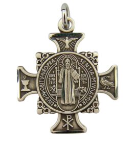 hmhreligiousmfg sterling silver saint benedict of nursia maltese cross pendant, 1 inch