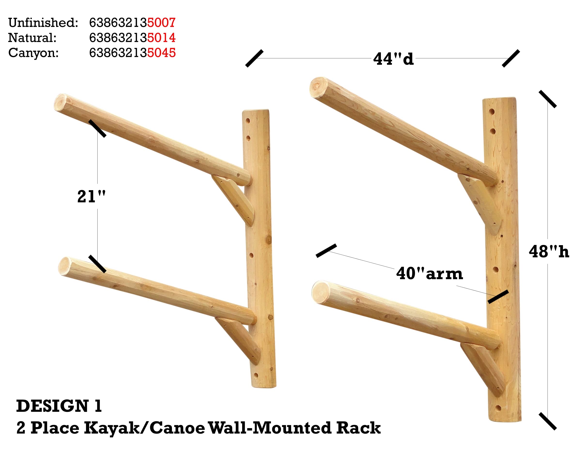 2 Place Wall Mount Log Kayak and Canoe Rack Canyon Brown