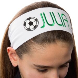 Funny Girl Designs Personalized Monogrammed Embroidered Soccer Ball Patch Cotton Stretch Headband CHOOSE YOUR CUSTOM COLORS FROM CHARTS IN THIS LISTING