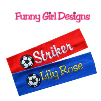 Funny Girl Designs Personalized Monogrammed Embroidered Soccer Ball Patch Cotton Stretch Headband CHOOSE YOUR CUSTOM COLORS FROM CHARTS IN THIS LISTING