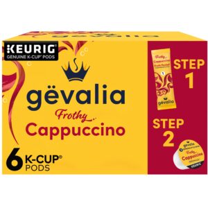 gevalia frothy 2-step cappuccino espresso keurig k-cup coffee pods & froth packets kit (6 ct box)