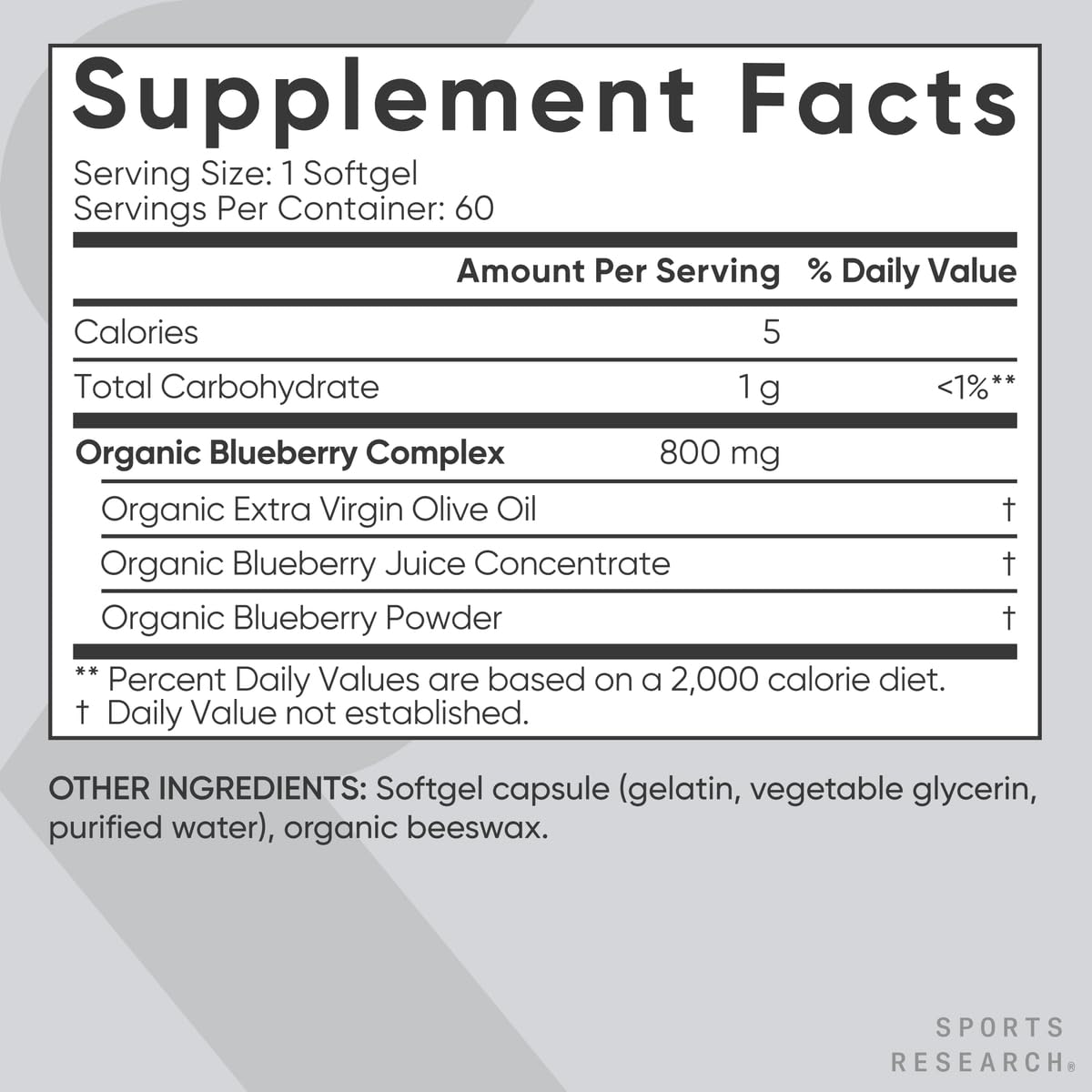 Sports Research Whole Fruit Blueberry Concentrate Made from Organic Blueberries - Non-GMO & Gluten Free (60 Liquid Softgels)