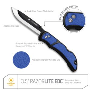 OUTDOOR EDGE 3.5" RazorLite EDC Knife. Pocket Knife with Replaceable Blades and Clip. The Perfect Hunting Knife for Skinning Deer. Blue with 6 Blades