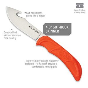 OUTDOOR EDGE WildSkin - 4.0" Fixed Blade Gut-Hook Skinning Knife for Big Game Hunting with Camo Nylon Belt Sheath