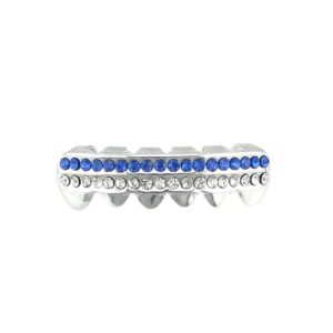 grillz blue row bottom teeth iced small lower silver tone two lines hip hop grills