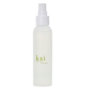 kai body glow, 4 fl oz, dry body oil with jojoba, chamomile, cucumber extracts, moisturizes and leaves a radiant glow with a fresh + clean fragrance, vegan, cruelty free, made in the usa