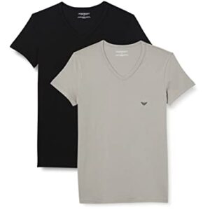 Emporio Armani Men's 2 Pack V-Neck T-Shirts, Multicoloured, Large