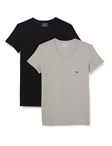 Emporio Armani Men's 2 Pack V-Neck T-Shirts, Multicoloured, Large