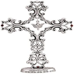 cathedral art confirmation standing filigree cross with dove, 5-inch, silver