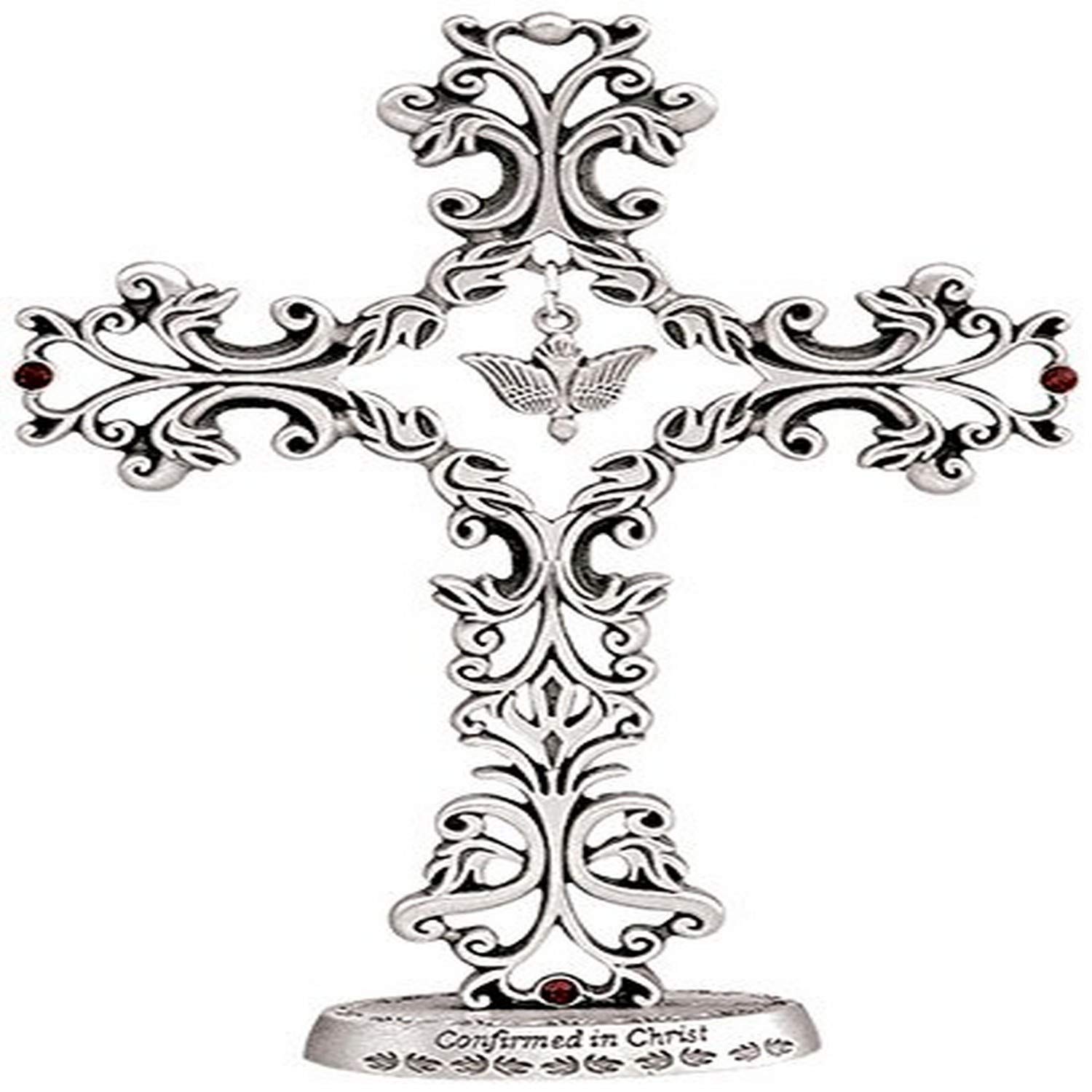 Cathedral Art Confirmation Standing Filigree Cross with Dove, 5-Inch, Silver