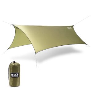 eno profly xl sil rain tarp - large ultralight waterproof tarp - for camping, hiking, backpacking, travel, a festival, or the beach - lichen