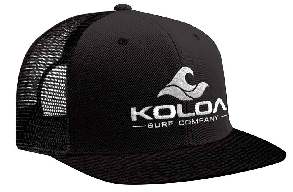 Joe's USA Koloa Surf Mesh Back Wave Logo Trucker Mens Hat | Black/Black with White Embroidered Logo