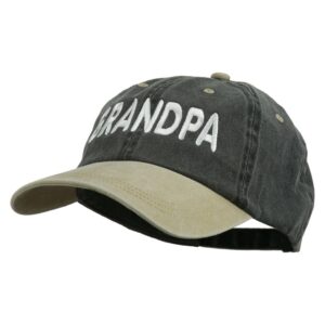 Wording of Grandpa Embroidered Washed Two Tone Cap - Black Khaki OSFM