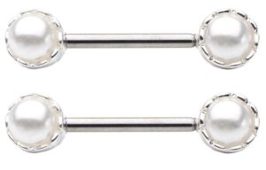 body accentz nipple ring bars front faux pearl pair faux pearl 14g 9/16 bar sold as a pair ch63