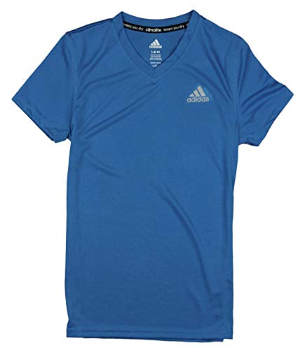 Adidas Youth Big Girls Climalite Short Sleeve Athletic V-Neck Shirt Solar Blue