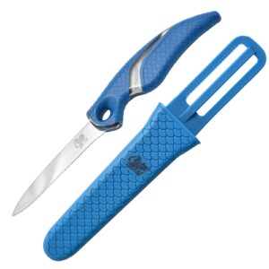 cuda 3" net knife saltwater & freshwater serrated edge titanium bonded stainless steel blade knife with non-slip scale pattern grip | sheath included