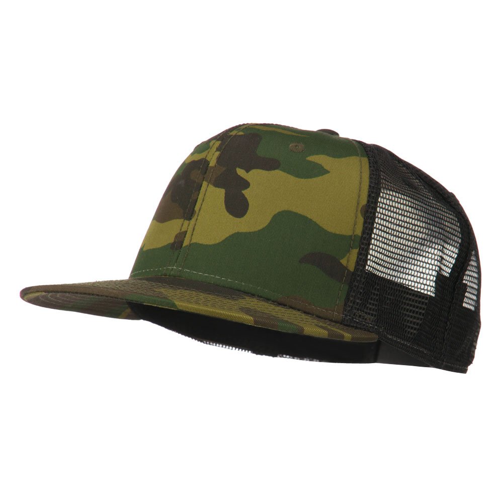 Camouflage Cotton Flat Bill Trucker mens Cap (One Size, Black Camo)