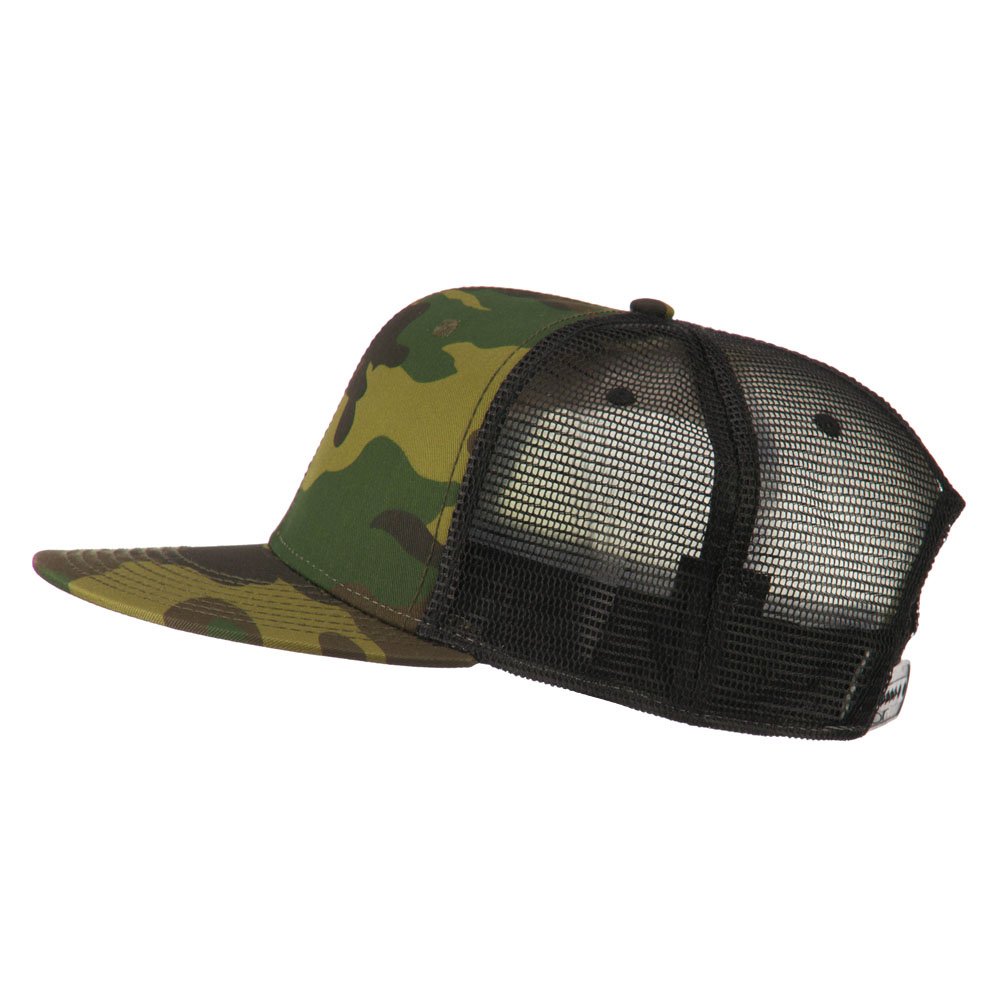 Camouflage Cotton Flat Bill Trucker mens Cap (One Size, Black Camo)