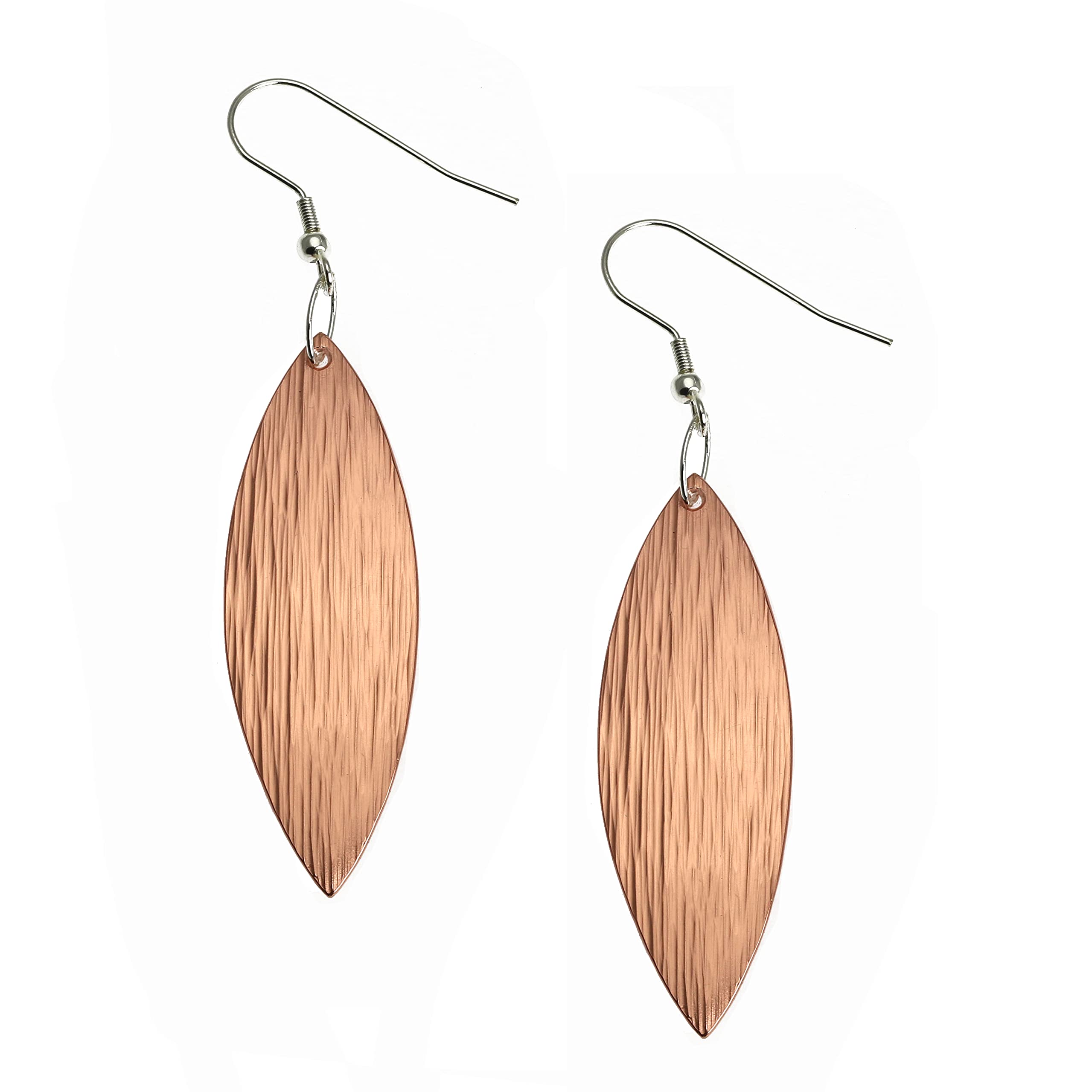 Copper Bark Leaf Drop Earrings - Handmade Copper Earrings - Jewelry Gifts for 7th Wedding Anniversary