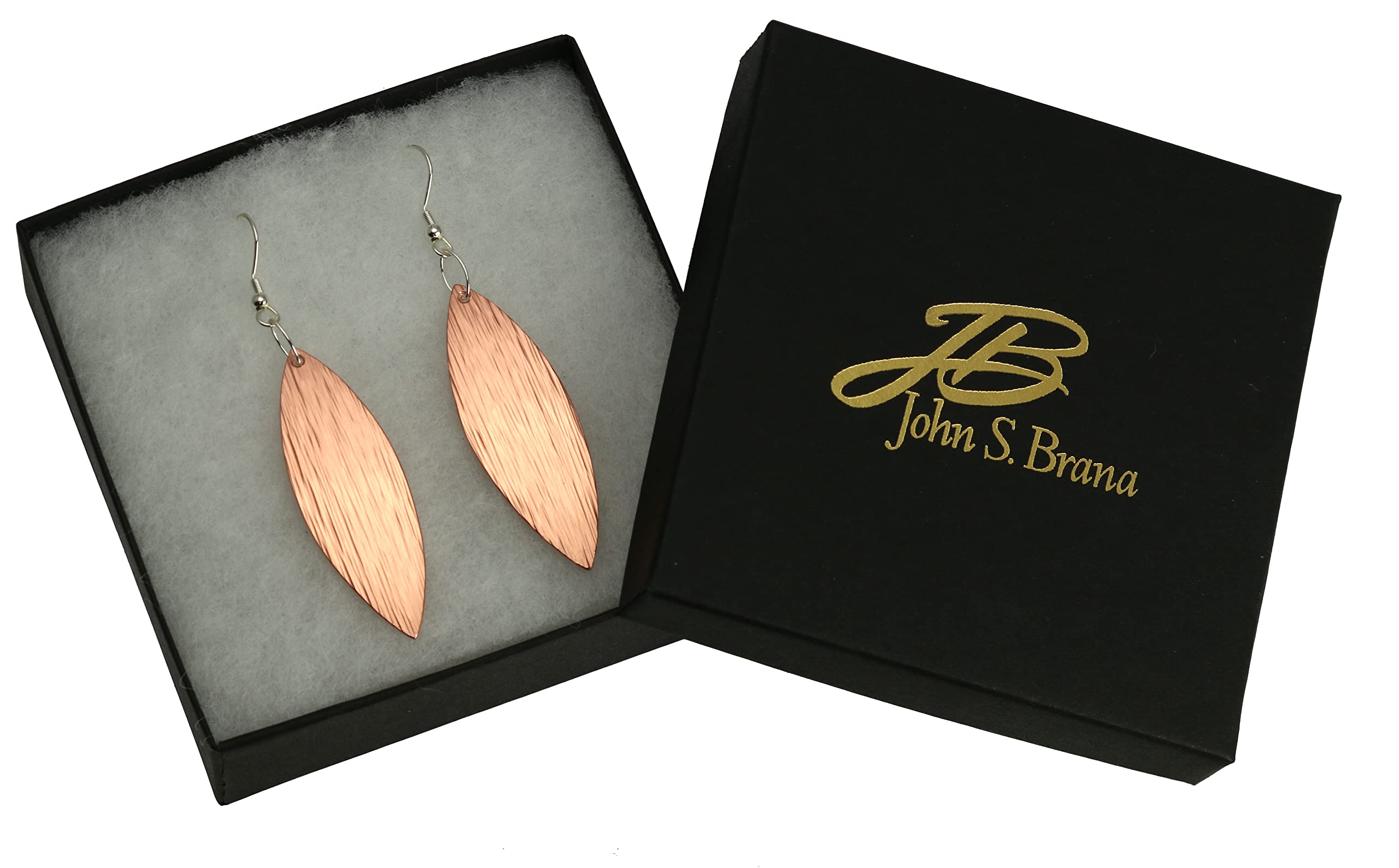 Copper Bark Leaf Drop Earrings - Handmade Copper Earrings - Jewelry Gifts for 7th Wedding Anniversary