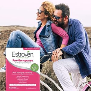 Estroven Pre-Menopause Relief, 30 Ct., Clinically Proven Ingredients, Provides Menopause Relief plus Night Sweats & Hot Flash Relief, Drug-Free or Estrogen Free