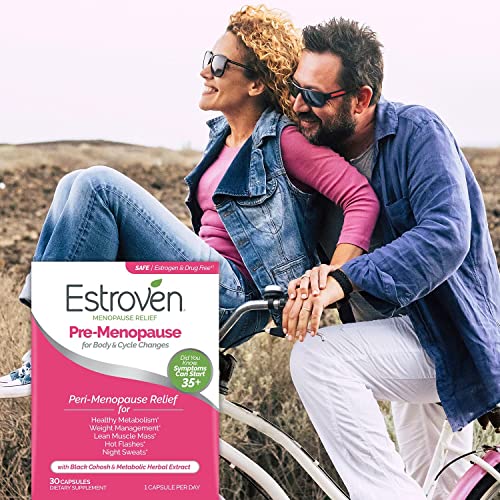 Estroven Pre-Menopause Relief, 30 Ct., Clinically Proven Ingredients, Provides Menopause Relief plus Night Sweats & Hot Flash Relief, Drug-Free or Estrogen Free