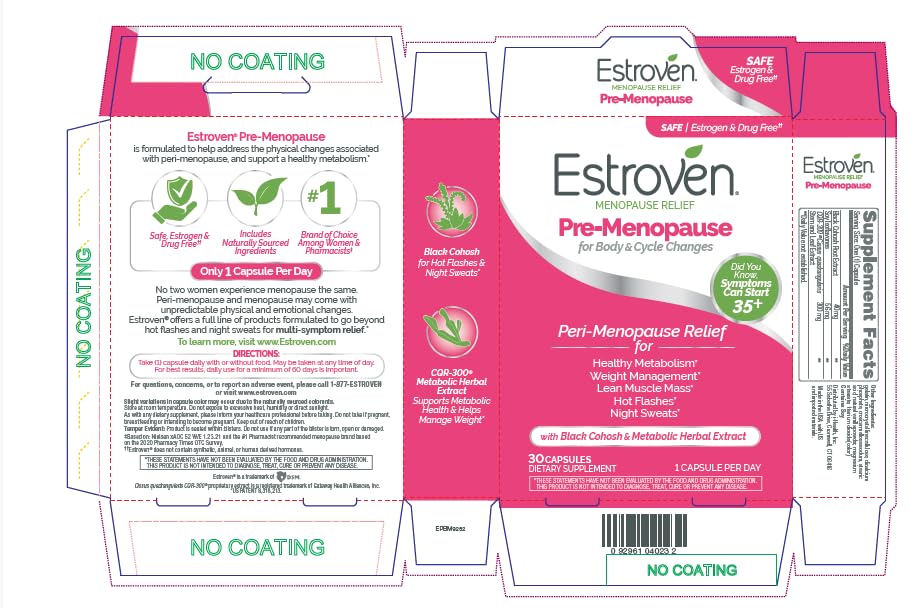 Estroven Pre-Menopause Relief, 30 Ct., Clinically Proven Ingredients, Provides Menopause Relief plus Night Sweats & Hot Flash Relief, Drug-Free or Estrogen Free