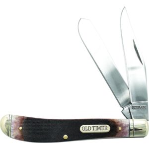 old timer 94otb genuine bone gunstock trapper 6.9in s.s. traditional folding knife with 3in clip point blade and bone handle for outdoor, hunting, camping and edc