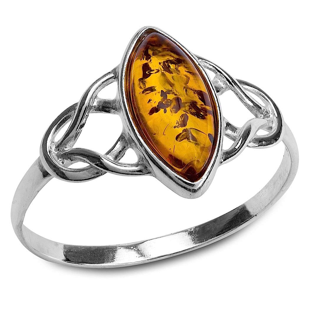 Amber Sterling Silver Celtic Ring Small Thin Sizes