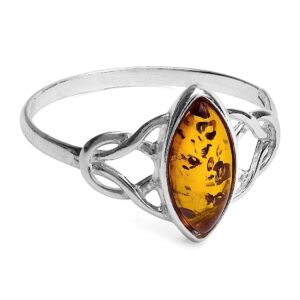 Amber Sterling Silver Celtic Ring Small Thin Sizes