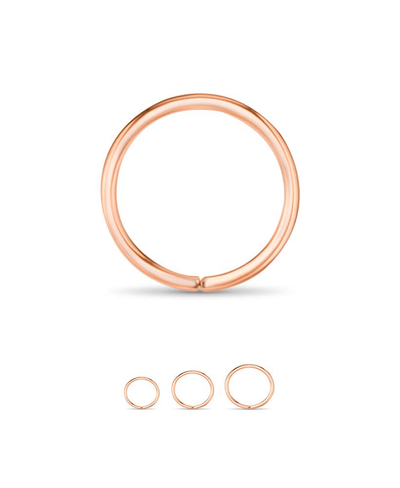 14k Rose Gold Nose Hoops Seamless Nose Rings 3/8" - 9.5mm 20G