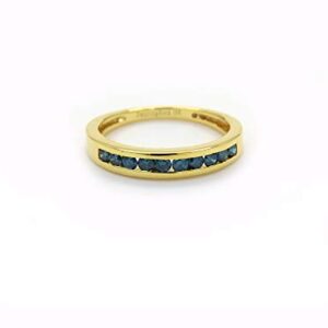 Dazzlingrock Collection 0.40 Carat (ctw) 10K Round Blue Diamond Anniversary Stackable Wedding Band, Yellow Gold, Size 7