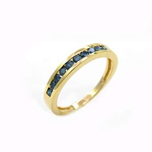 Dazzlingrock Collection 0.40 Carat (ctw) 10K Round Blue Diamond Anniversary Stackable Wedding Band, Yellow Gold, Size 7