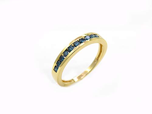 Dazzlingrock Collection 0.40 Carat (ctw) 10K Round Blue Diamond Anniversary Stackable Wedding Band, Yellow Gold, Size 7