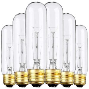 weyolin 6 pack t10 tube light bulbs,incandescent edison bulbs warm white color,e26 base,25 watt vintage bulb,dimmable for desk lamp,curio cabinet,aquarium,chandeliers,pendant lights