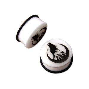 glow in the dark howling wolf moon acrylic single flare o ring ear plugs gauges piercing jewelry