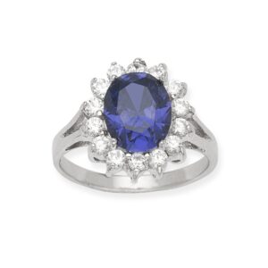 sterling silver oval created tanzanite princess diana/kate middleton ring (size 6)