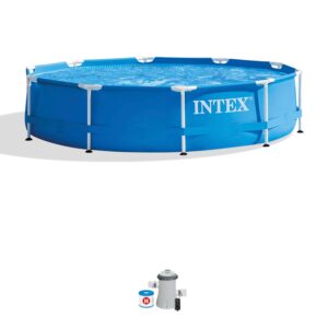 intex 28201eh metal frame above ground swimming pool set: 10ft x 30in – includes 330 gph cartridge filter pump – puncture-resistant material – rust resistant – 1185 gallon capacity