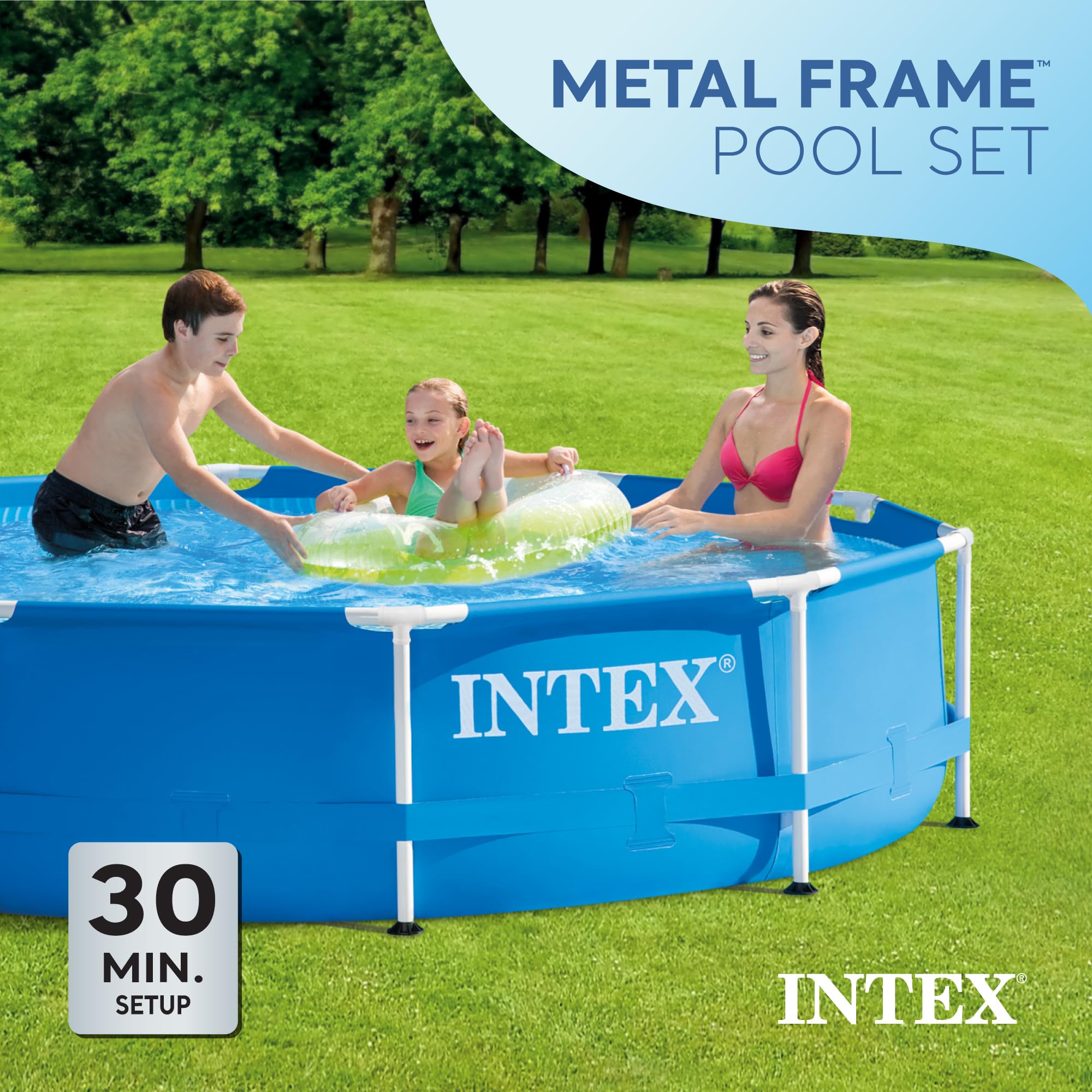 INTEX 28201EH Metal Frame Above Ground Swimming Pool Set: 10ft x 30in – Includes 330 GPH Cartridge Filter Pump – Puncture-Resistant Material – Rust Resistant – 1185 Gallon Capacity