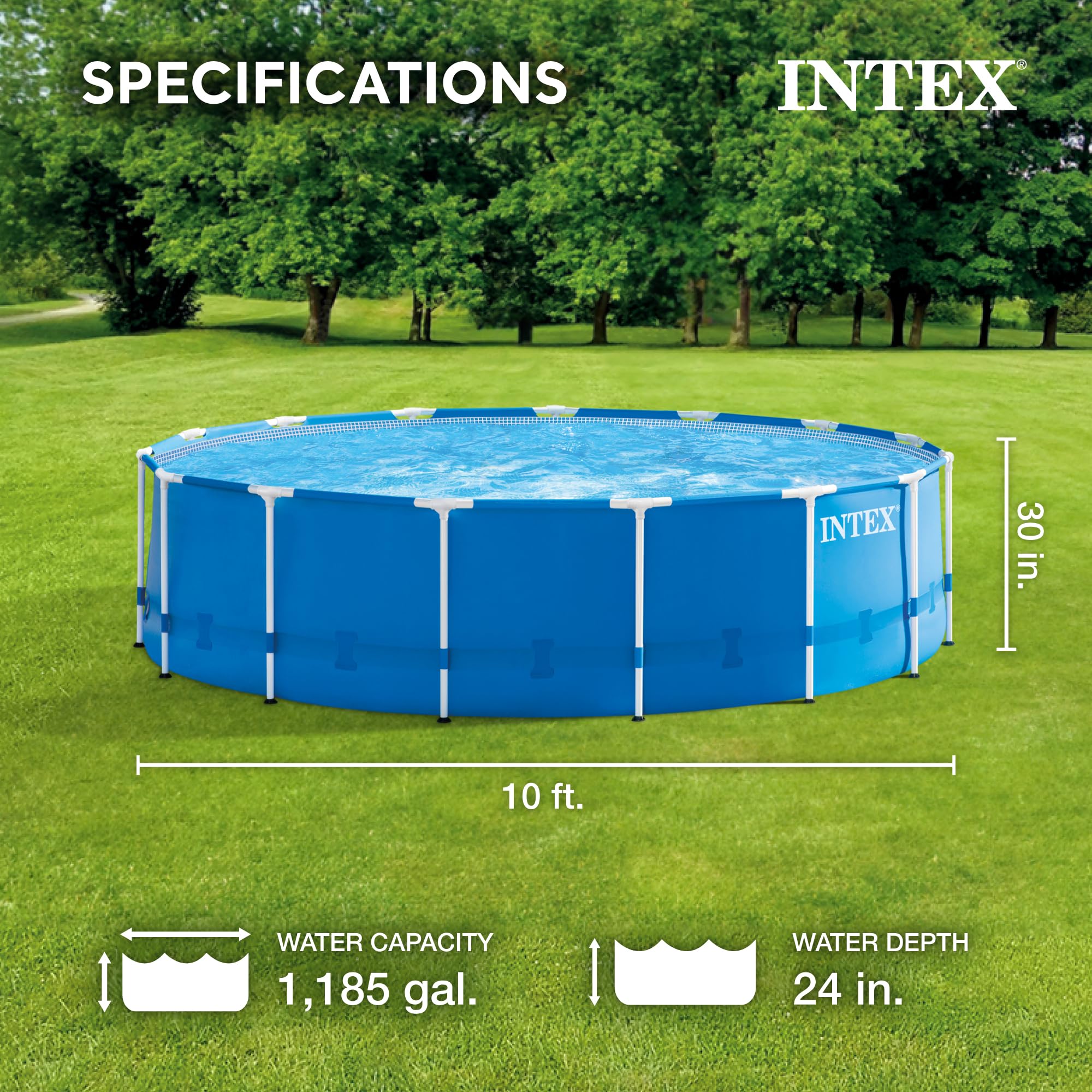 INTEX 28201EH Metal Frame Above Ground Swimming Pool Set: 10ft x 30in – Includes 330 GPH Cartridge Filter Pump – Puncture-Resistant Material – Rust Resistant – 1185 Gallon Capacity