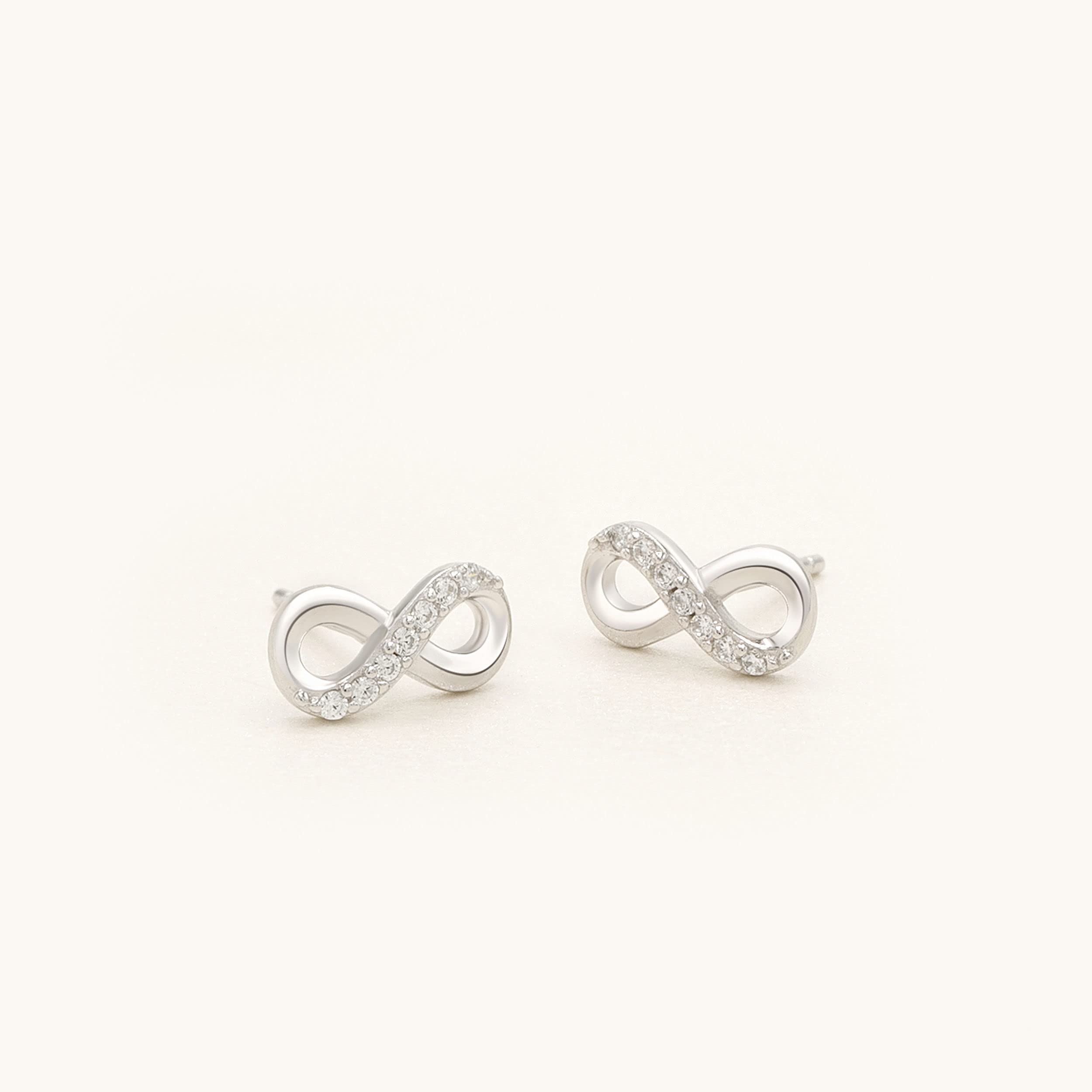 Lavishe Rhodium Plated 925 Sterling Silver Cubic Zirconia Infinity Stud Earrings