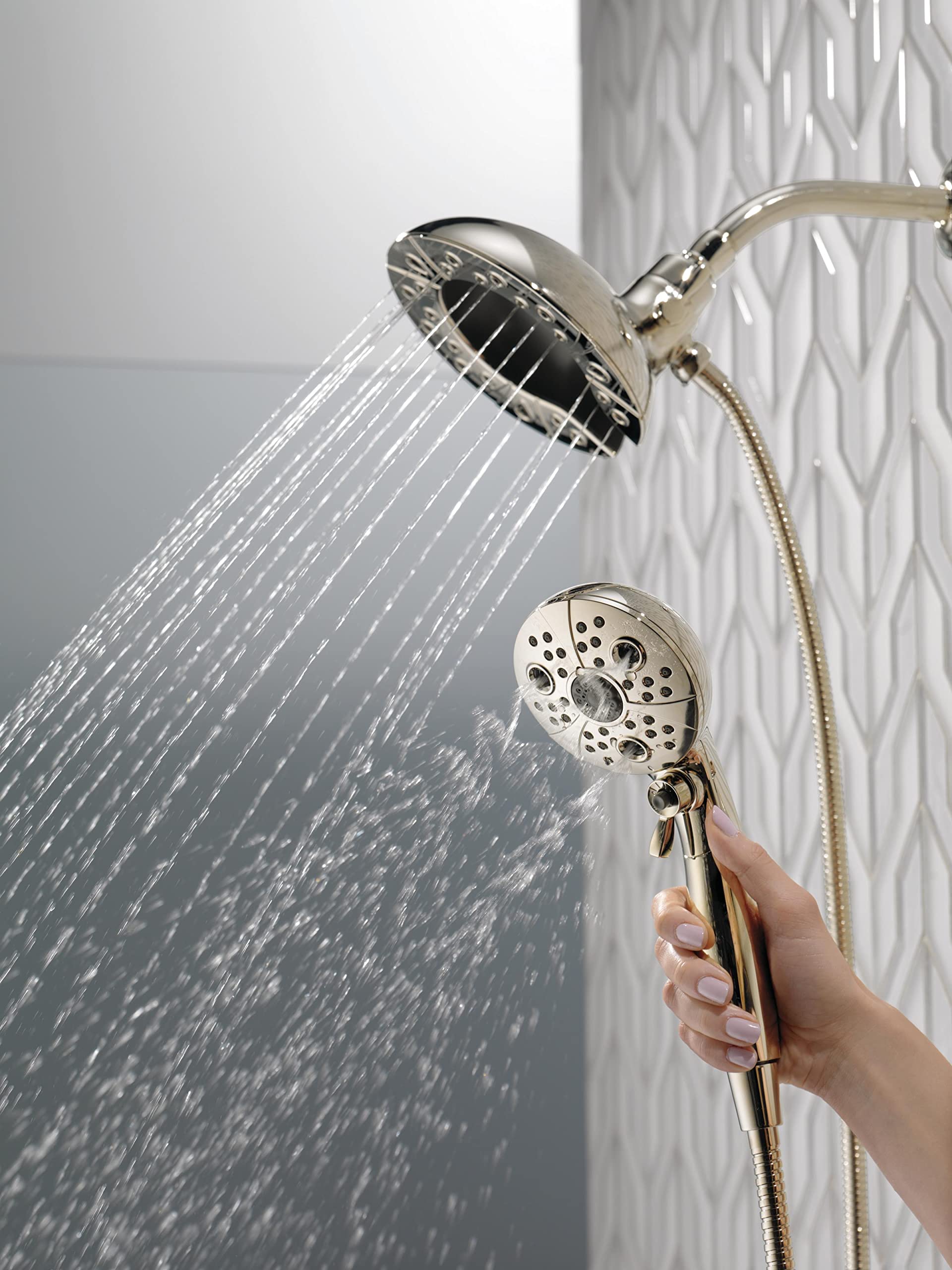 Delta Faucet 5-Spray In2ition Dual Shower Head with Handheld Spray, H2Okinetic Shower Head with Hose, Showerheads, Handheld Shower Heads, Magnetic Docking, Polished Nickel 58480-PN-PK