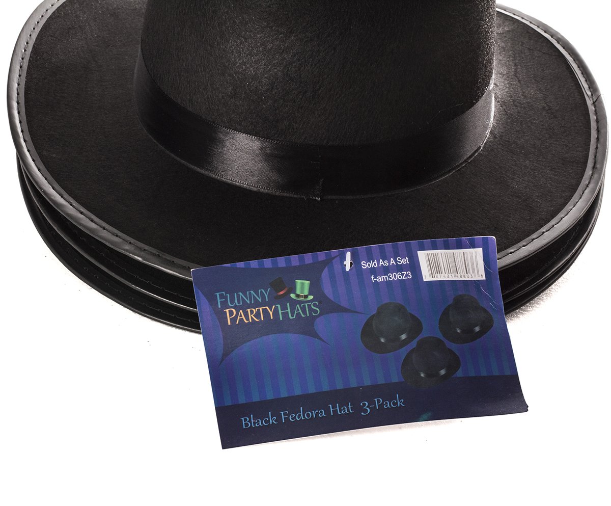 Funny Party Hats Black Fedora Gangster Hat Costume Accessory - Pack of 3