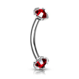 forbidden body jewelry 16g 8mm daith earring, eyebrow ring and rook piercing, internally threaded red cz barbell