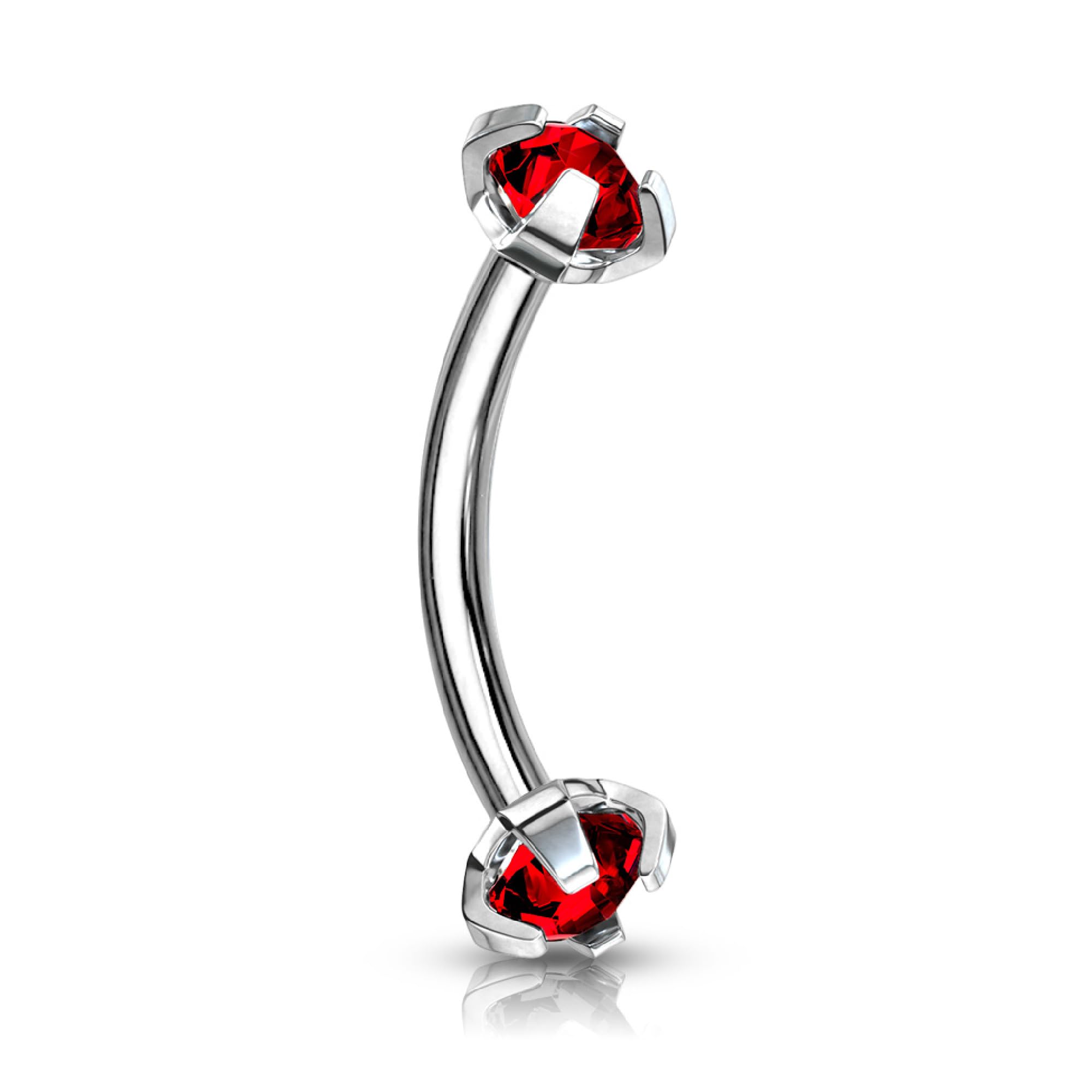 Forbidden Body Jewelry 16g 8mm Daith Earring, Eyebrow Ring and Rook Piercing, Internally Threaded Red CZ Barbell