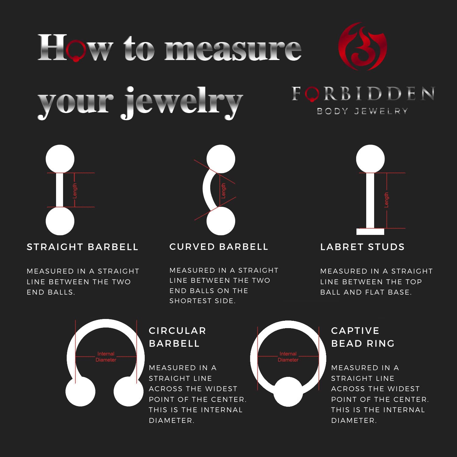 Forbidden Body Jewelry 16g 8mm Daith Earring, Eyebrow Ring and Rook Piercing, Internally Threaded Red CZ Barbell